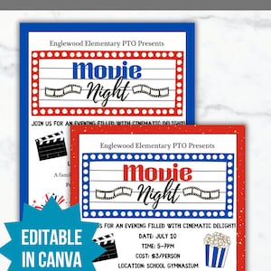 Fourth of July Movie Night Invitation PTO Template School Fundraiser ...