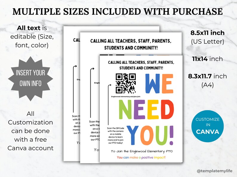 Join PTA Recruitment QR Code Flyer Join PTO Template Editable School ...