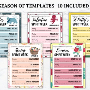 Seasonal Spirit Week Flyer Editable Template Bundle Pta Spirit Week ...