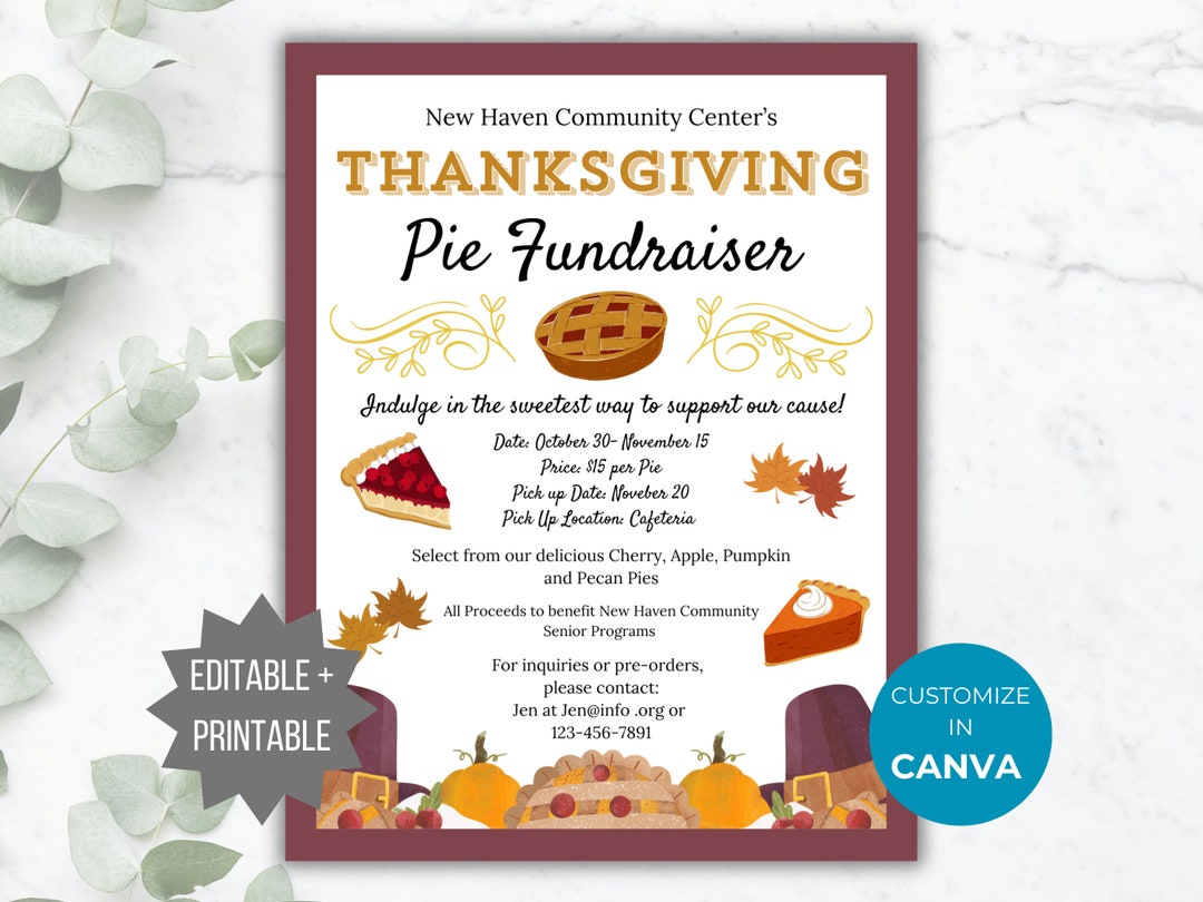 Thanksgiving Pie Fundraiser Flyer Template Pie Sale Flyer Editable Fall ...