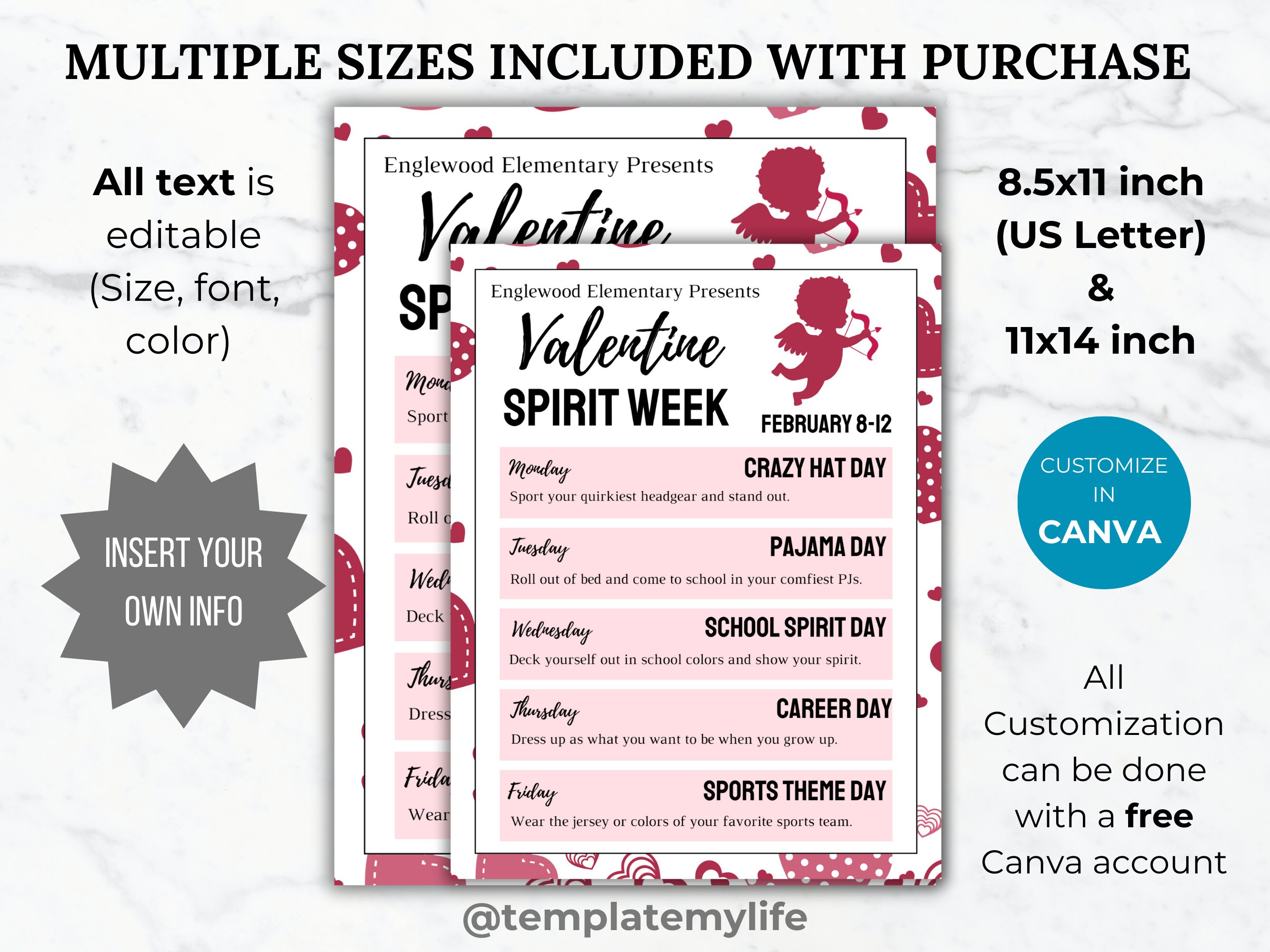 Valentines Spirit Week Flyer Printable Office Spirit Flyer Template ...