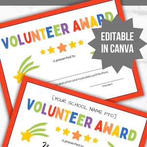 Editable PTA Award Certificate Template PTO Volunteer Appreciation Gift ...