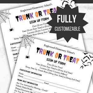 Trunk or Treat Flyer Invitation Sign up Form PTO Template Volunteer ...