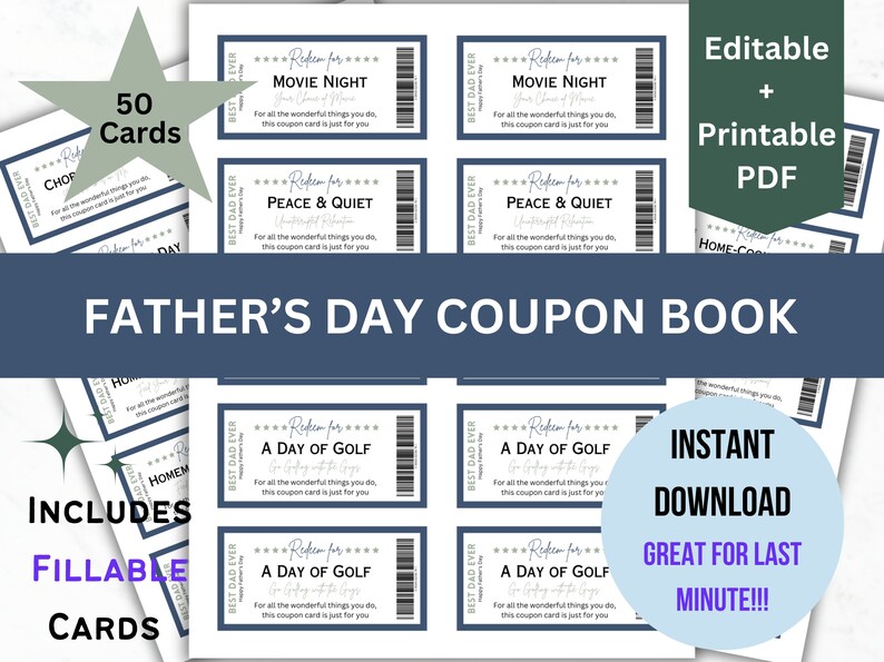 Fathers Day Printable Coupons Last Minute Gift Printable for - Etsy