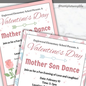 Mother Son Dance Flyer Template PTO Valentine School Dance Invite ...