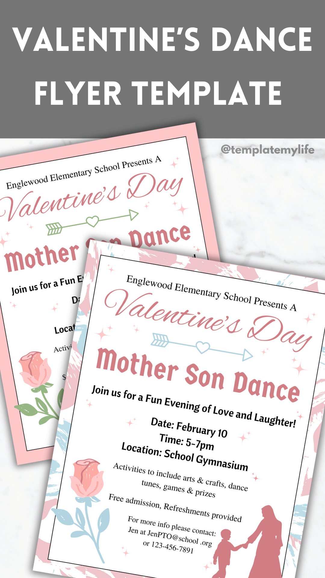 Mother Son Dance Flyer Template PTO Valentine School Dance Invite ...
