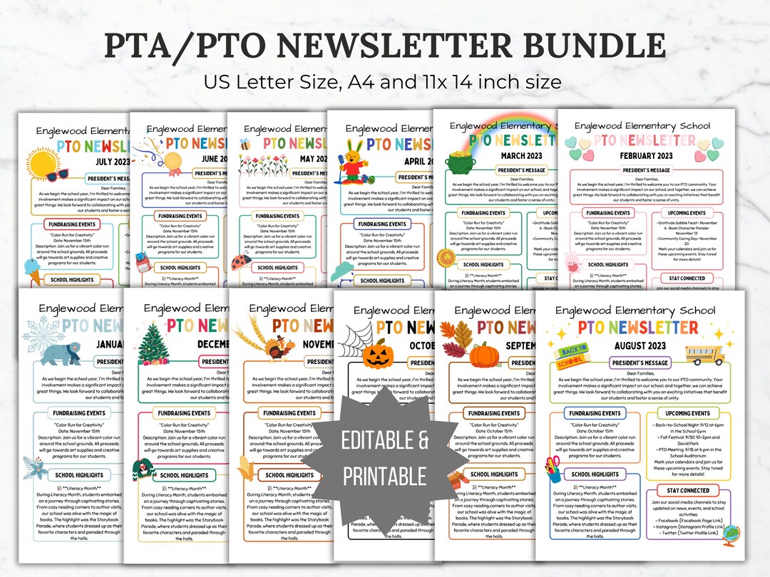 Monthly Pto Pta NEWSLETTER Flyer Printable Community Newsletter ...