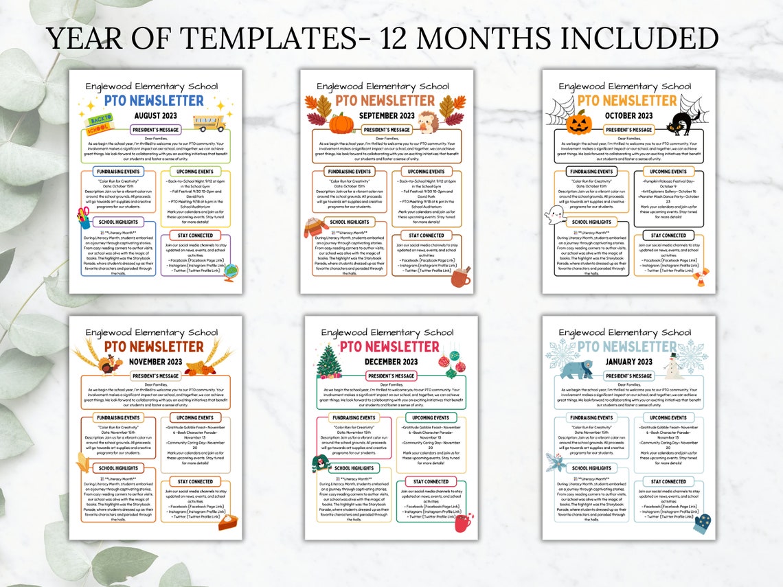 PTA PTO NEWSLETTER Flyer Editable Template Bundle Monthly - Etsy