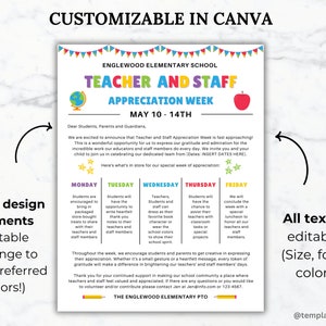 Teacher and Staff Appreciation Week Letter Flyer PTO PTA Handout ...