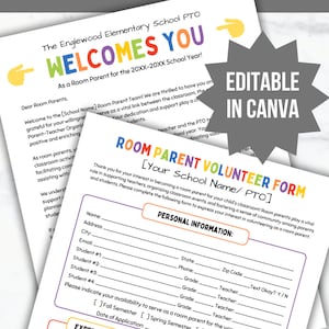 PTA Room Parent Flyer Printable PTO Room Parent Form Editable Template ...