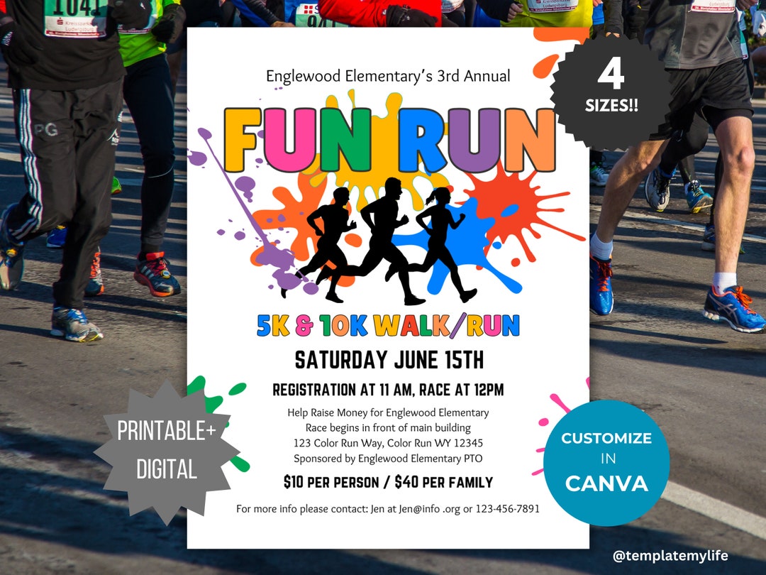 Editable Fun Run Flyer Template School Fundraiser Invite PTA Flyer ...