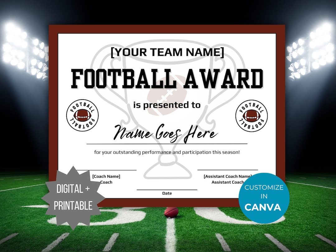 Editable Football Award Certificate Template Player Participation Gift ...