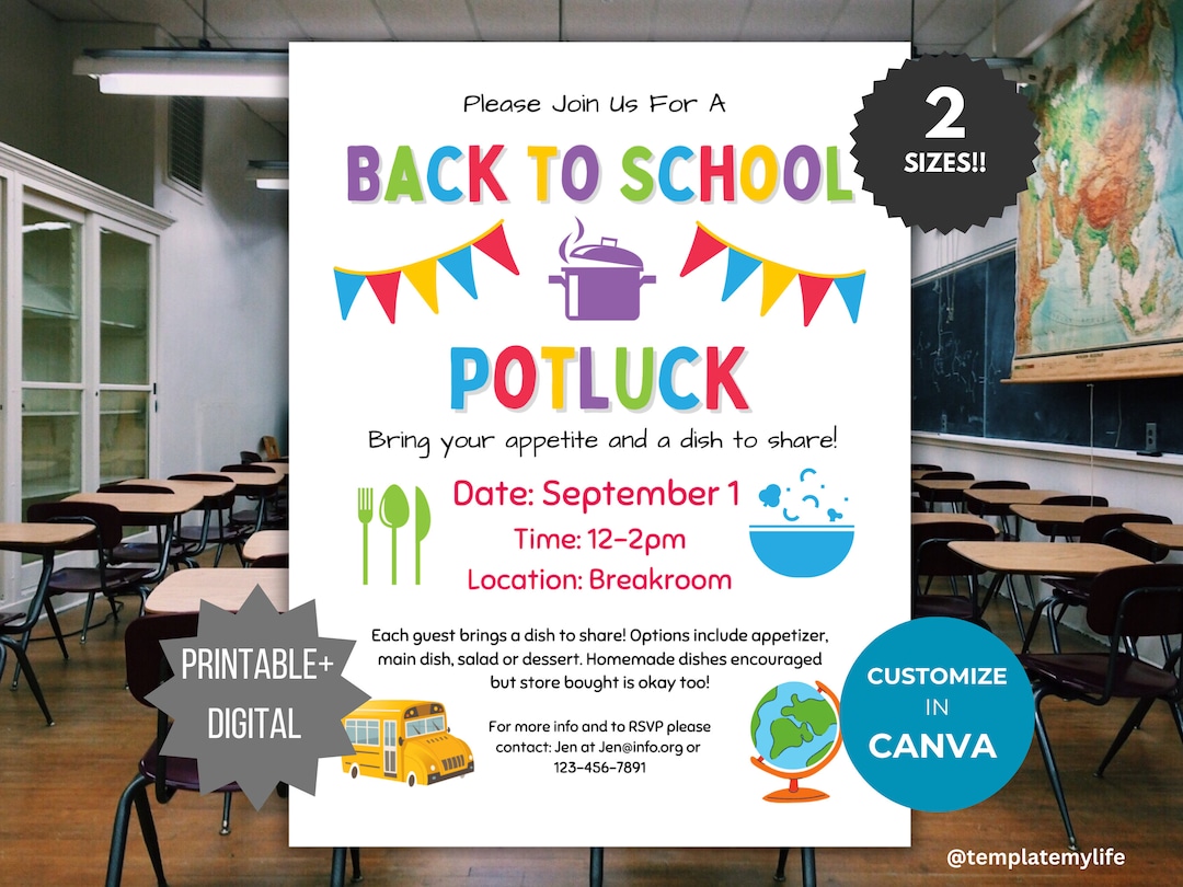 Back to School Potluck Invitation Template Potluck Invite Flyer Office ...