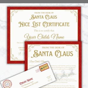 Letter From Santa Editable Nice List Certificate Template Christmas ...