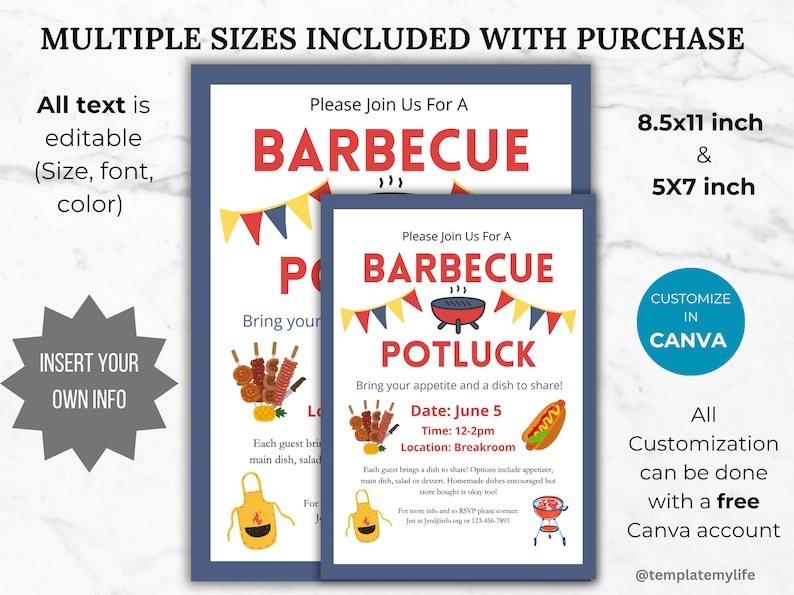 Barbecue Potluck Invitation Template Summer BBQ Potluck Invite Flyer ...