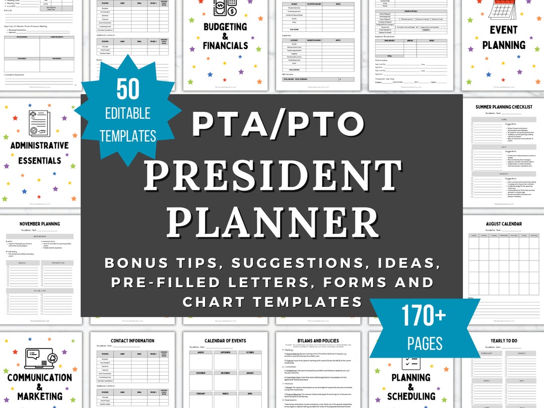 Printable PTA President Planner PTO Template Editable PTA Forms Binder ...