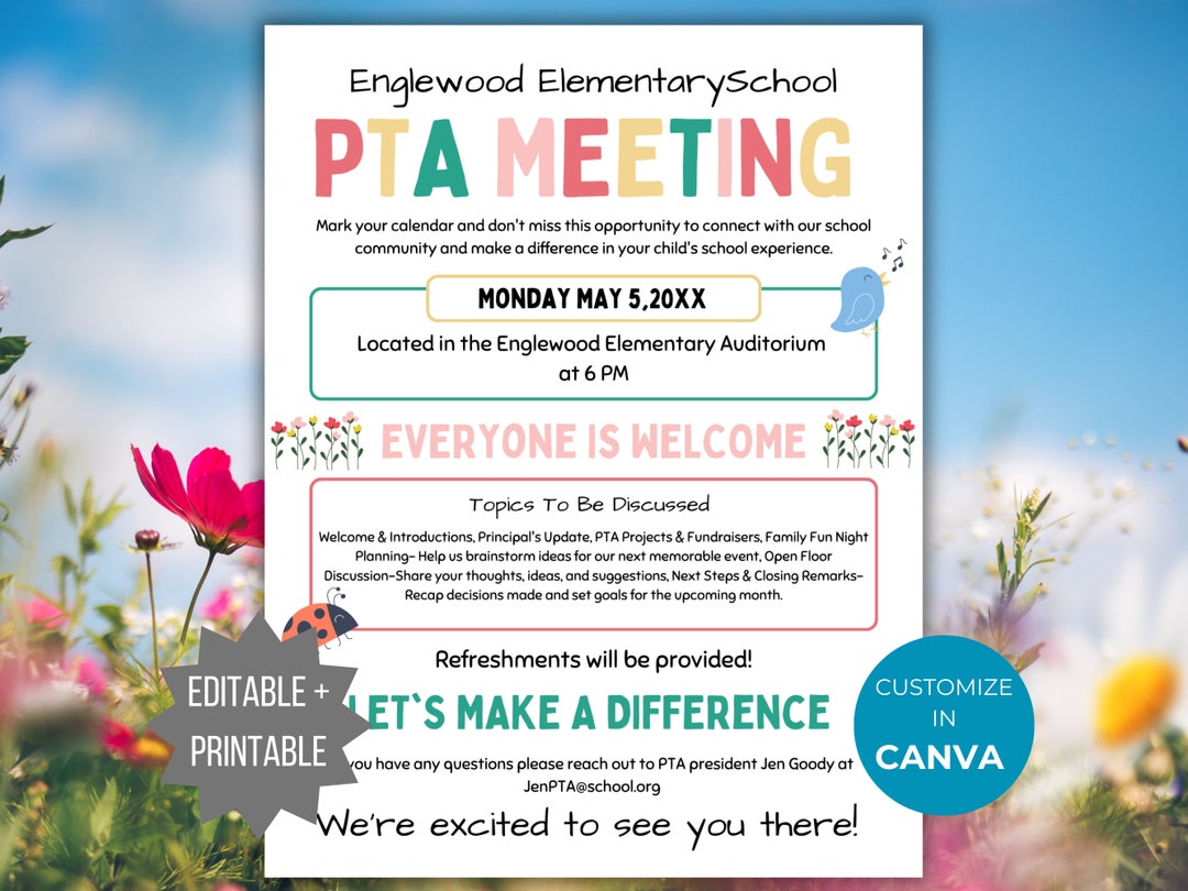 Easter PTA Meeting Flyer Template Spring Church Flyer Template Pto May ...