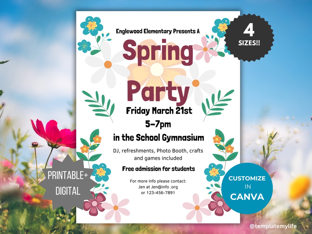 Spring Party Invite Template PTO Spring Class Party Invite Printable ...