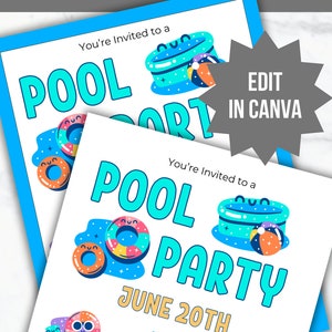 Pool Party Invitation Template Summer Party Invite Editable PTO PTA ...