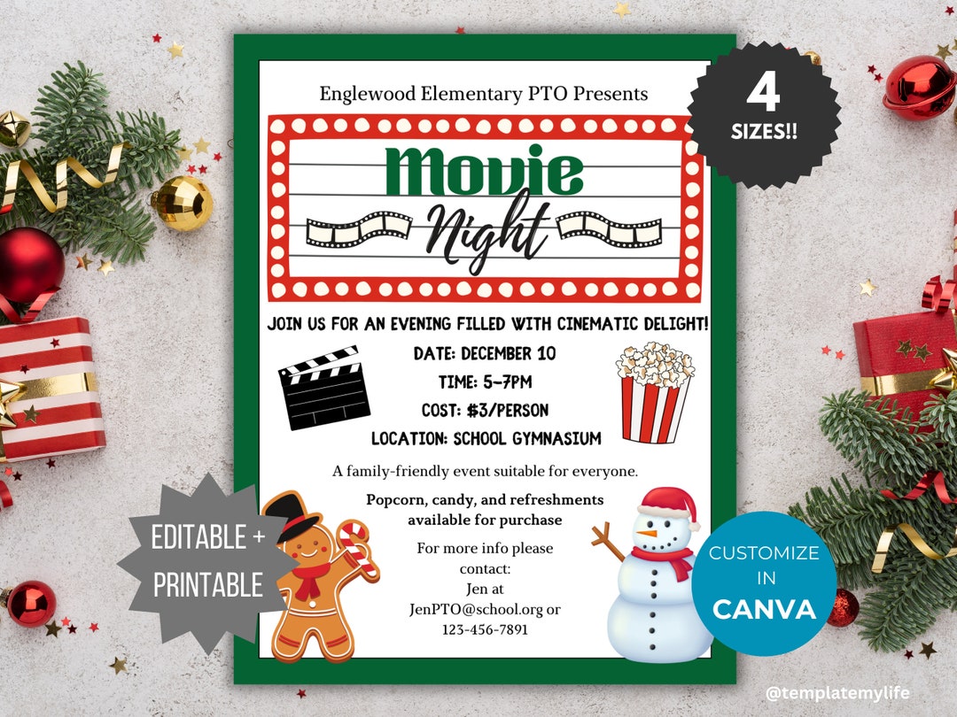 Christmas Movie Night Church Flyer Fundraiser Template Business Event ...