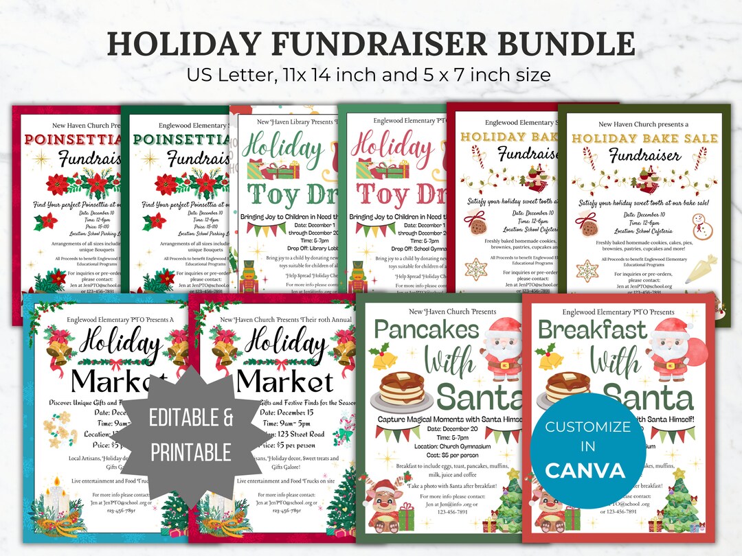 Holiday Fundraiser Flyer Editable Template Bundle Toy Drive Printable ...