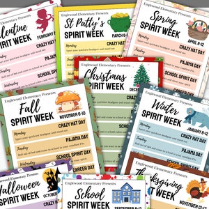 Seasonal Spirit Week Flyer Editable Template Bundle Pta Spirit Week ...