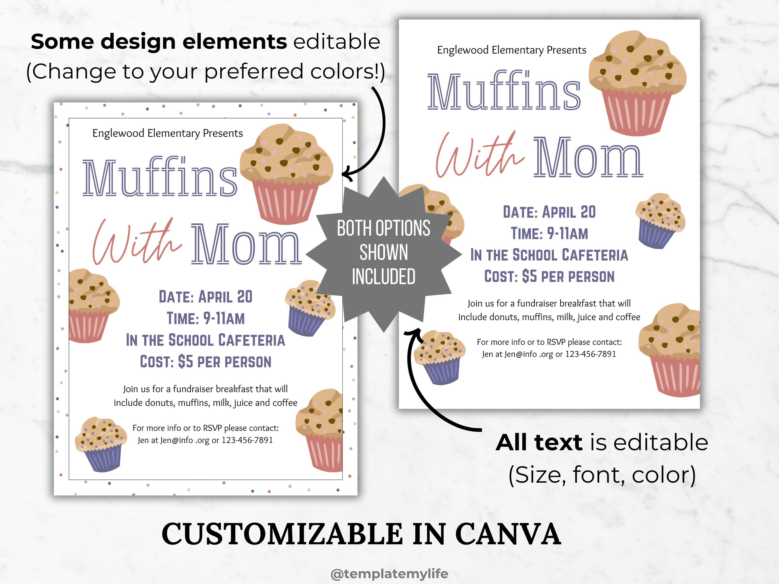 Editable Muffins With Mom Flyer Invite Mothers Day Breakfast PTA Flyer ...