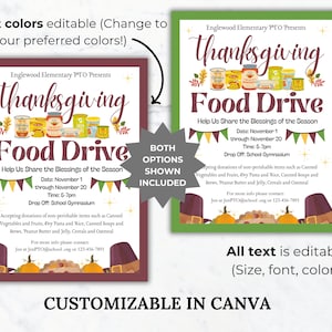 Thanksgiving Food Drive Flyer Template PTO Charity Flyer Editable ...