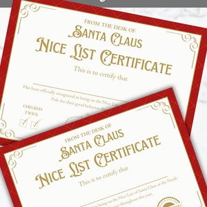 Santa Nice List Certificate Printable Letter From Santa Gift Kids ...