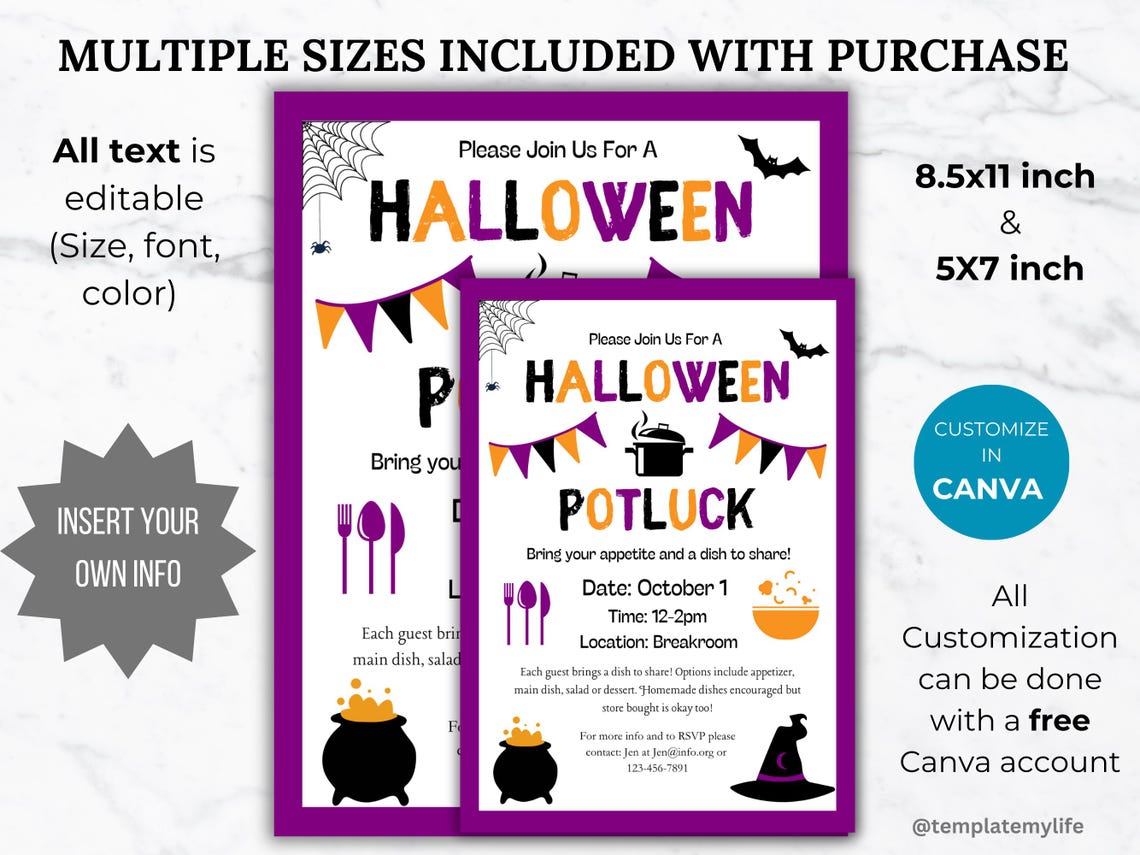 Halloween Potluck Invite Template October Potluck Sign up Sheet Fall ...