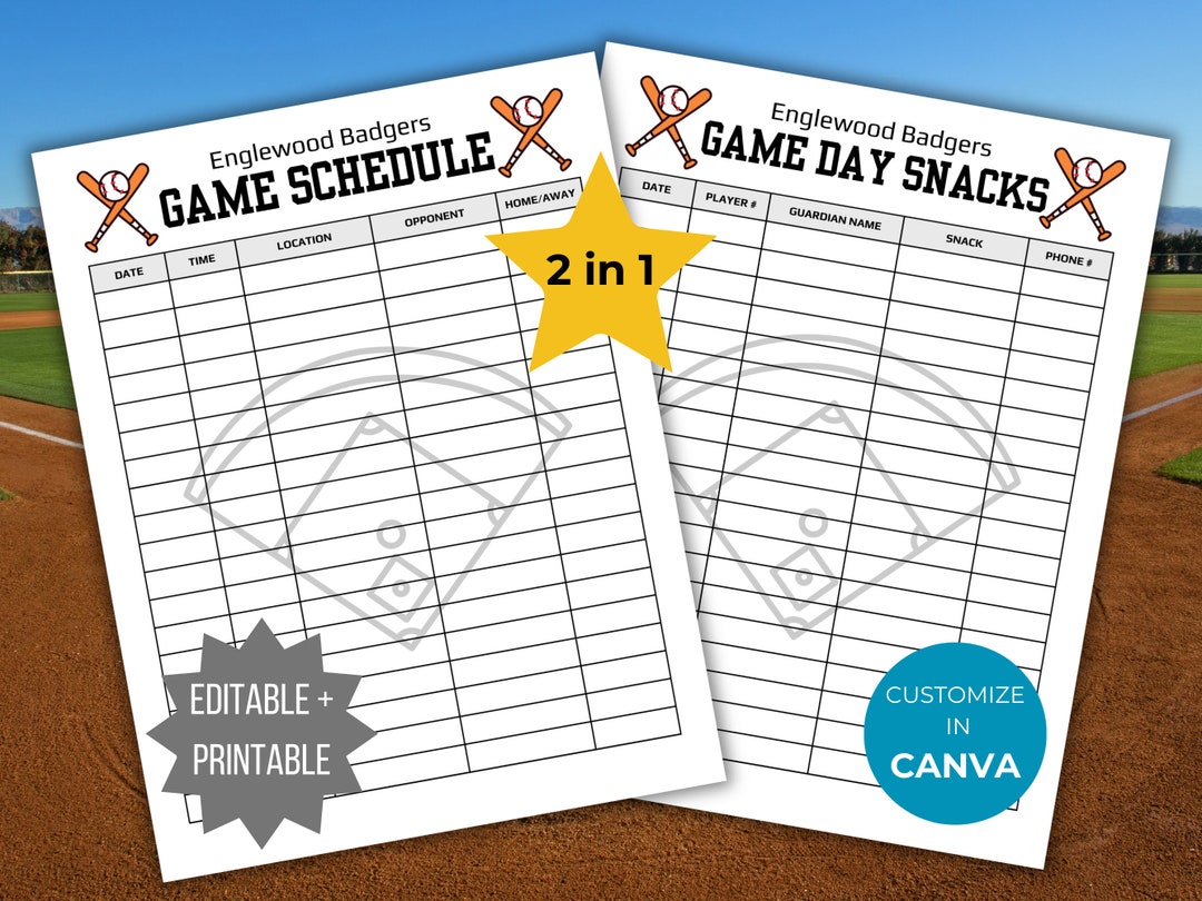Baseball Game Schedule Template Baseball Snack Sign up Bundle Baseball ...