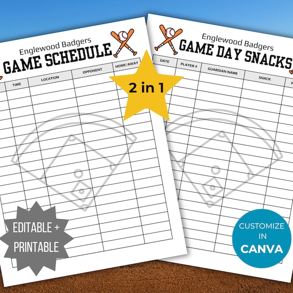 Baseball Snack Schedule Template - Etsy