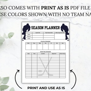 Hockey Season Planner Template Hockey Team Game Schedule Printable ...