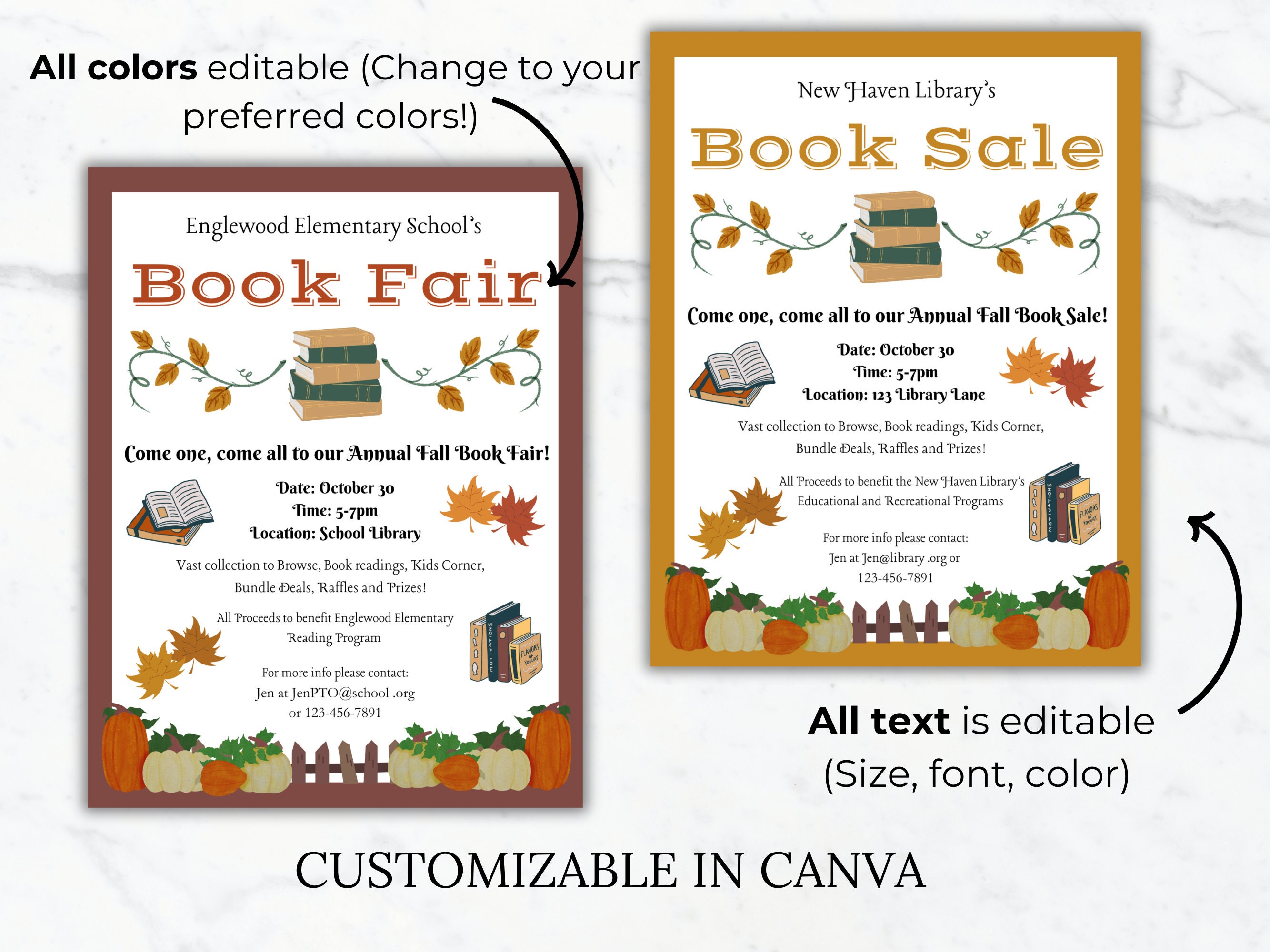 Fall Book Fair Flyer Template Book Sale Flyer Editable Fall - Etsy