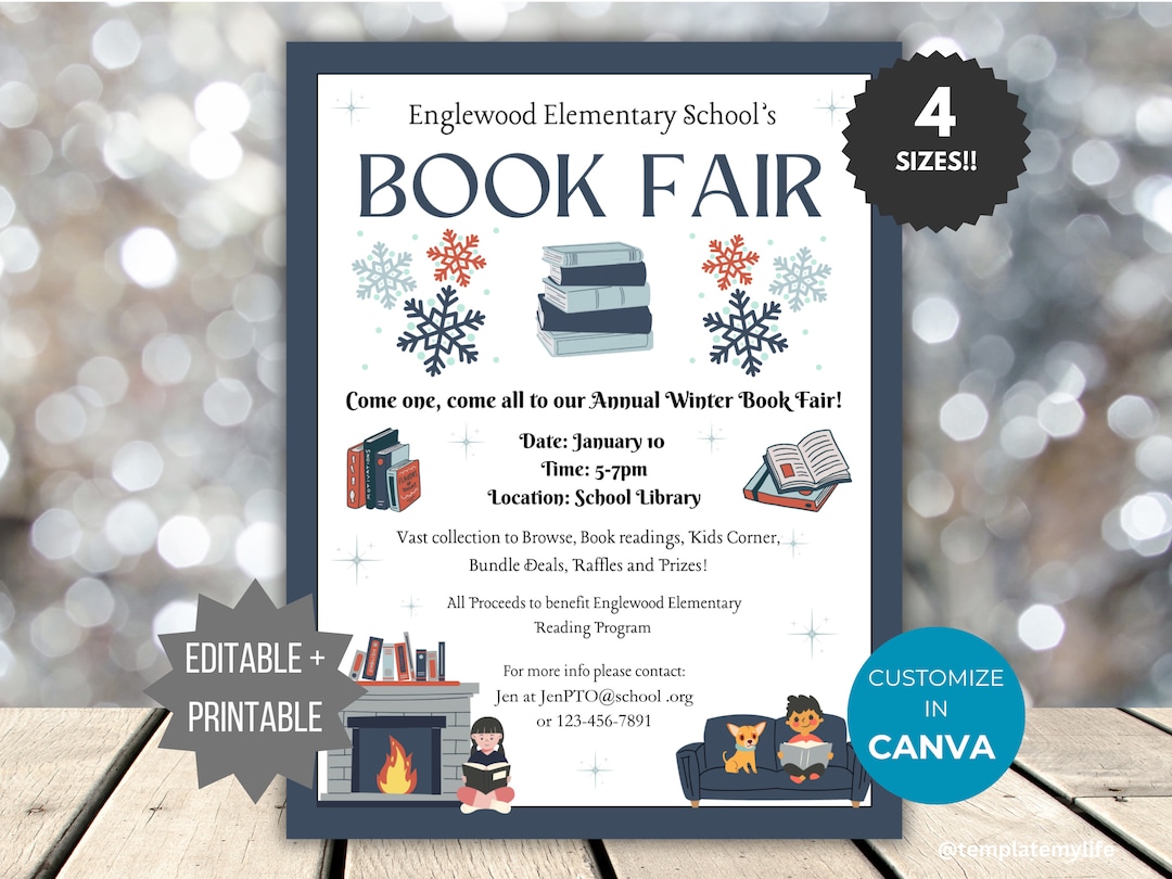 Winter Book Fair Flyer Template PTO Book Sale Flyer Editable Book ...
