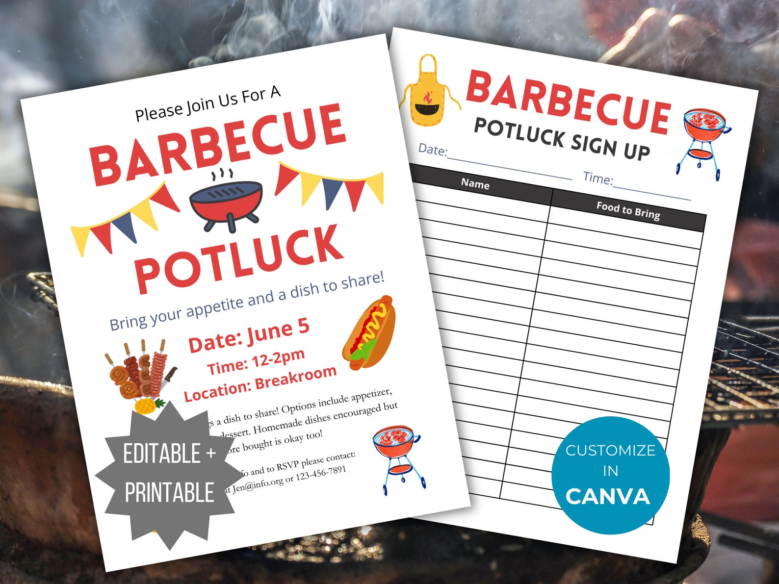 BBQ Potluck Flyer Template Summer Barbecue Potluck Sign up Sheet ...