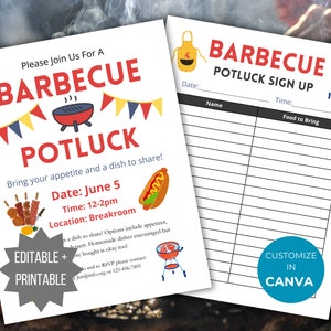 BBQ Potluck Flyer Template Summer Barbecue Potluck Sign up Sheet ...