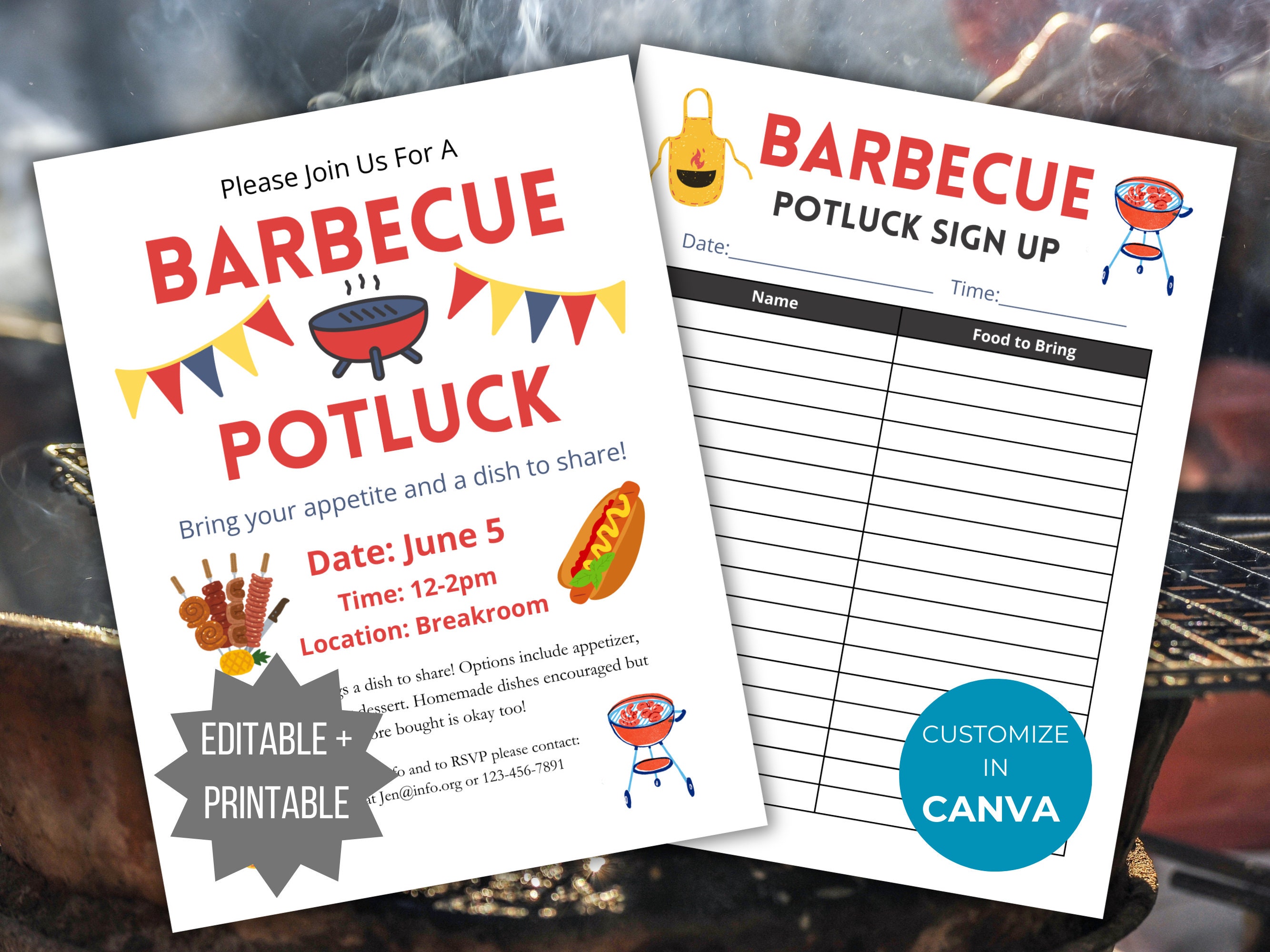 BBQ Potluck Flyer Template Summer Barbecue Potluck Sign up Sheet ...
