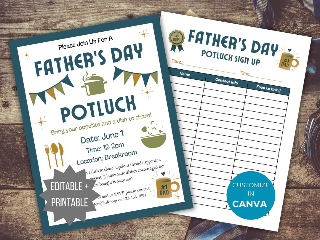 Fathers Day Potluck Invitation Template Potluck Sign up Sheet Bundle ...