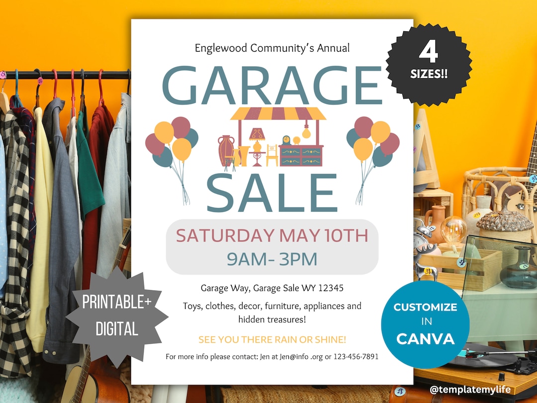 Editable Neighborhood Garage Sale Sign Community Yard Sale Flyer ...