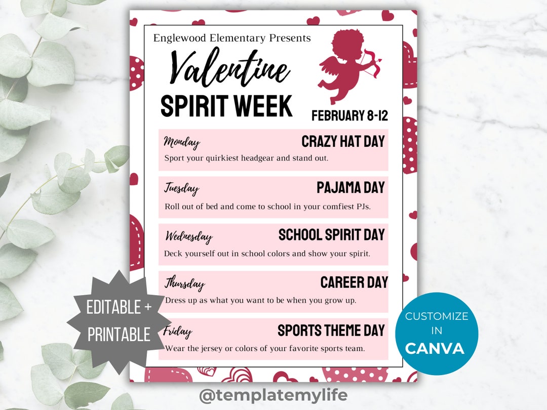 Valentines Spirit Week Flyer Printable Office Spirit Flyer Template ...