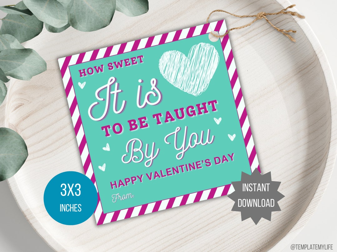 Valentine Tutor Gift Tag Printable Appreciation Gift Bag Label ...