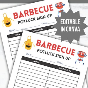 BBQ Potluck Sign up Sheet Template Summer Barbecue Potluck Sign up ...