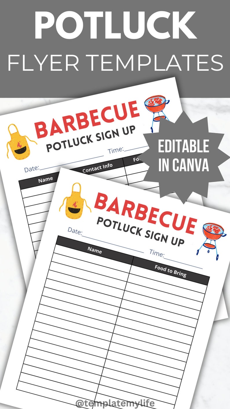 BBQ Potluck Sign up Sheet Template Summer Barbecue Potluck Sign up ...