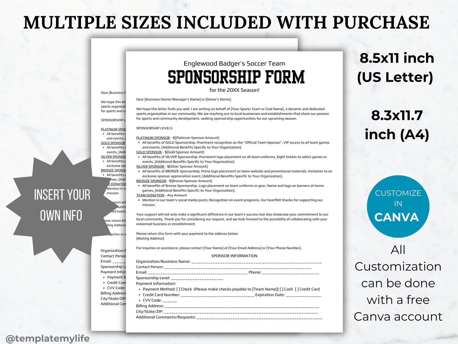 Sponsorship Form Printable Business Sponsorship Letter Sport Team ...