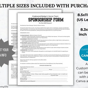 Sponsorship Form Printable Business Sponsorship Letter Sport Team ...