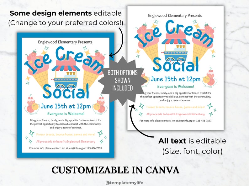 Ice Cream Social Flyer Template Ice Cream Party Event Poster Community ...
