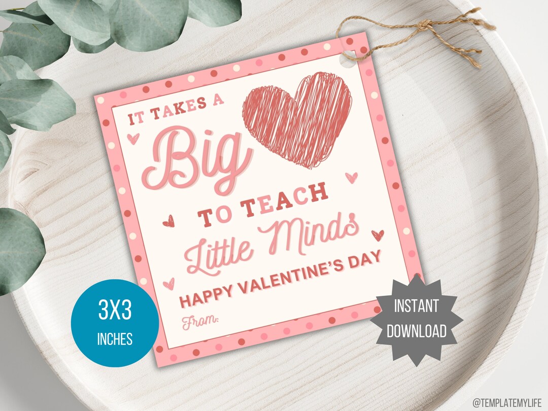 Teacher Valentine Gift Tag Printable Elementary Educator Gift Bag Label ...