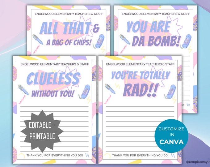 EDITABLE 80s 90s Theme Staff Teacher Appreciation Printable Decor Signs ...