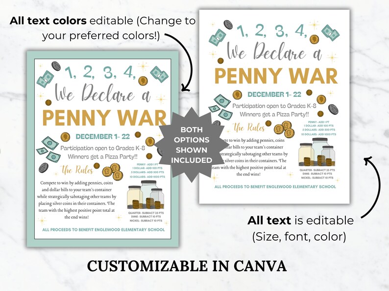 School Penny War Fundraiser Flyer PTO Template Penny War - Etsy